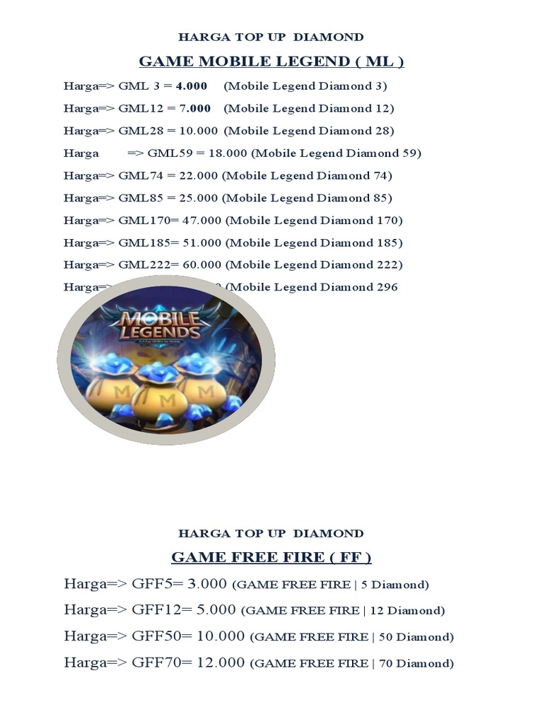 Harga Top Up Diamond ML | PDF