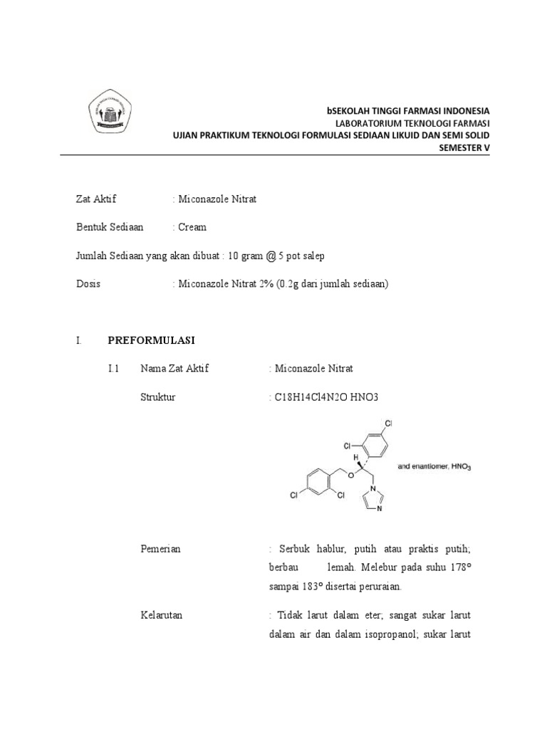 UJIANSF Intan Novikasari Kenti Deyva, S.farm Miconazole Cream | PDF