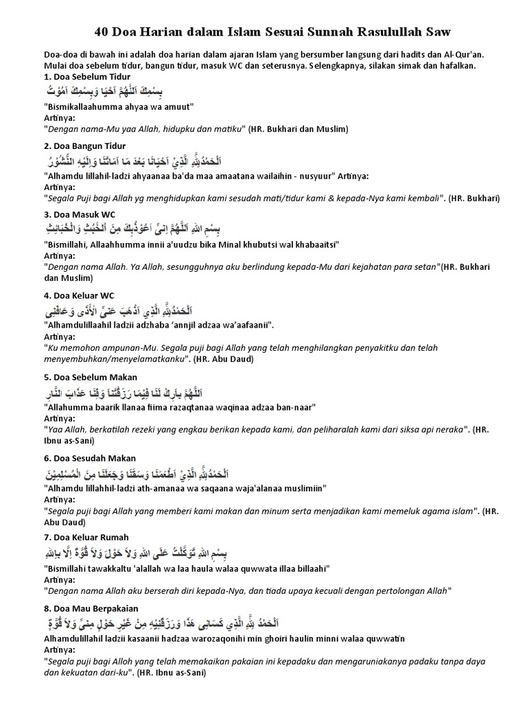 40 Doa Harian Dalam Islam Sesuai Sunnah Rasulullah Saw | PDF