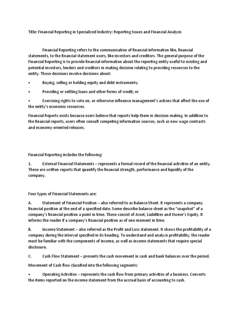 Financial Reporting in Specialized Industry Reporting Issues and ...