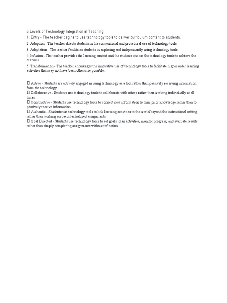 5 Levels of Technology Integration in Teaching | PDF | Career & Growth