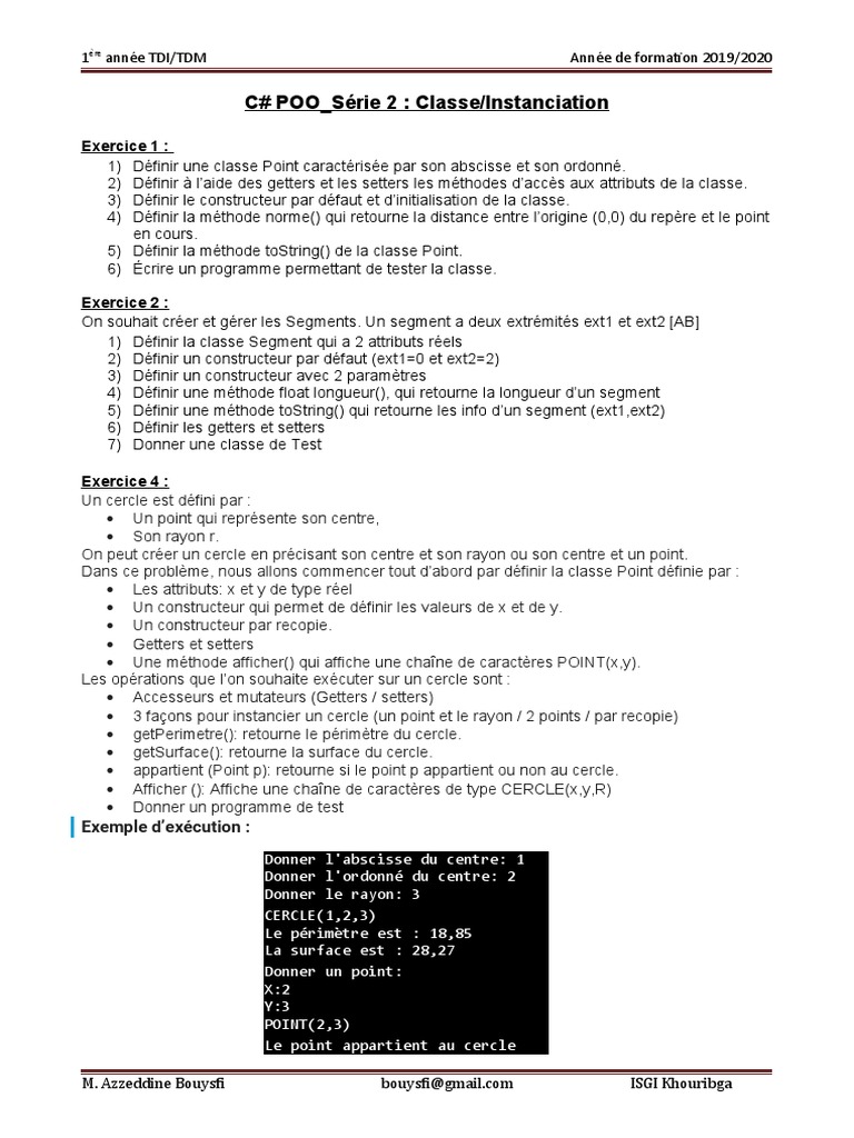 Série 2 C# POO Classe Instanciation | PDF | Constructeur (programmation) | Programmation