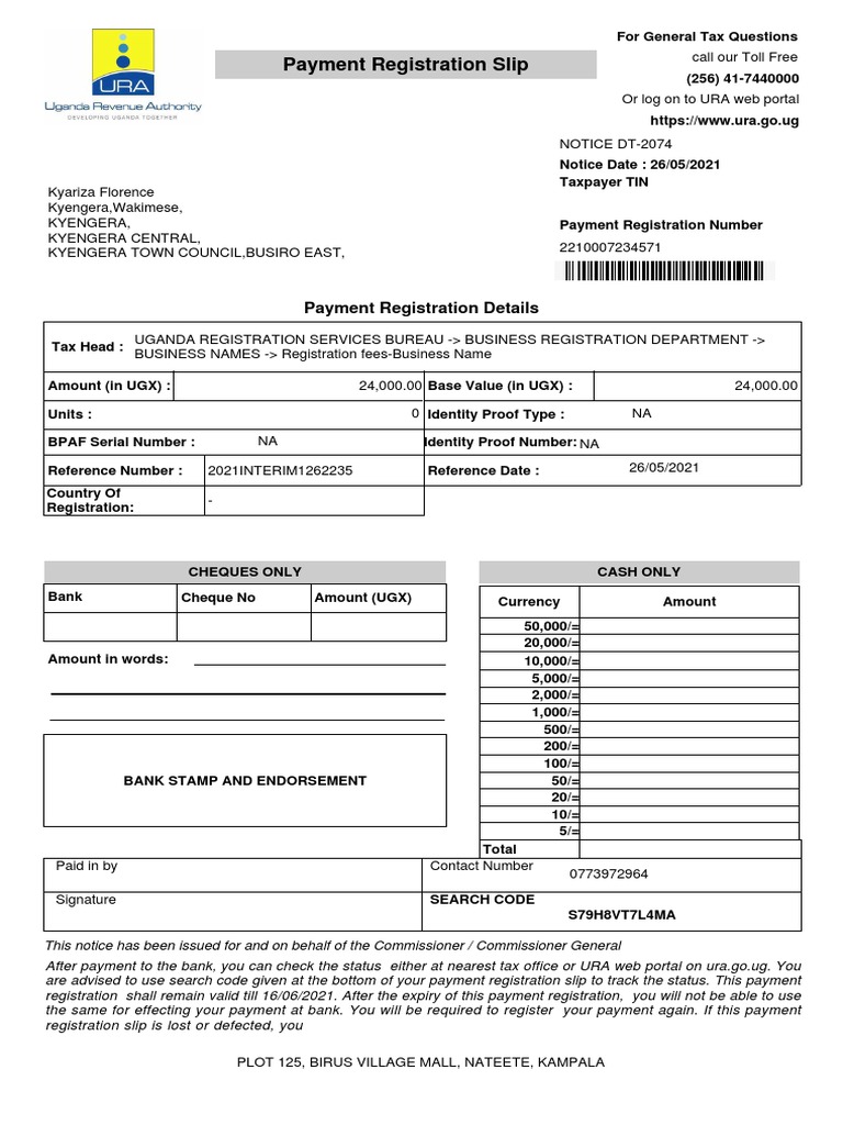 URSB | PDF | Payments | Cheque