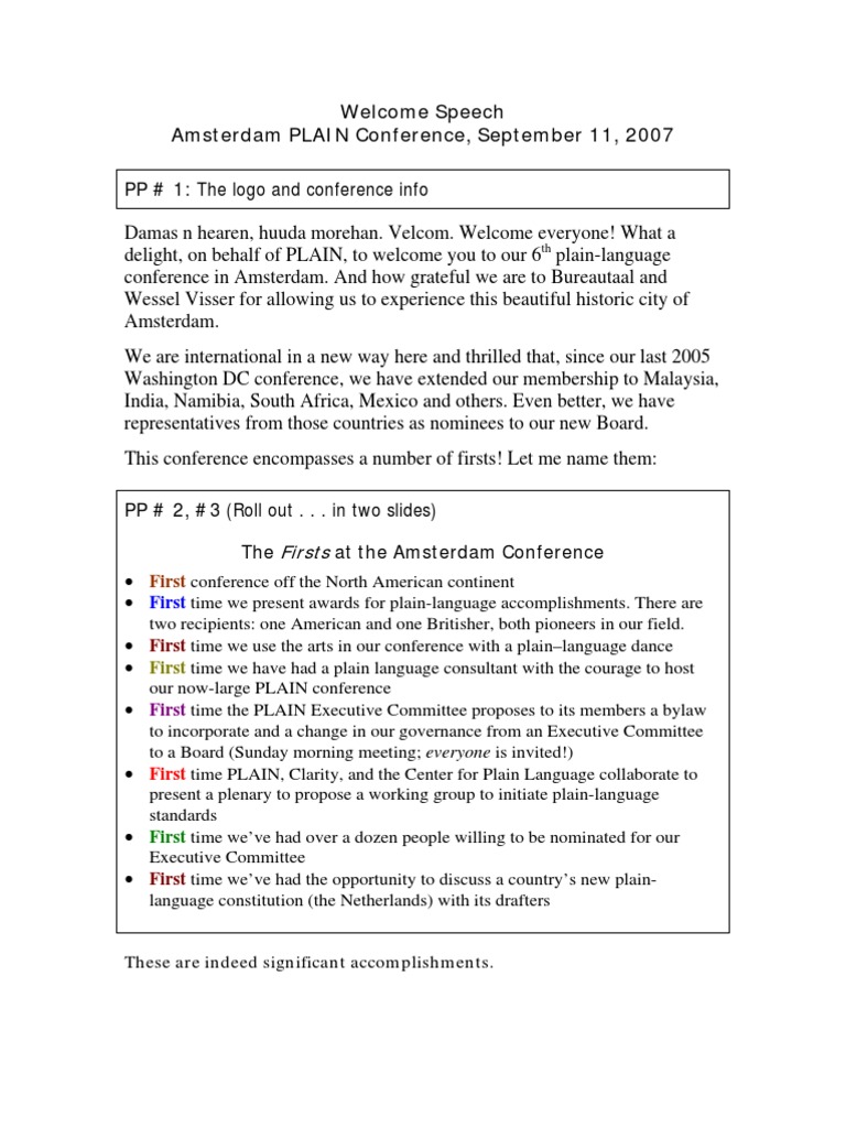 Welcome Speech Final Draft | PDF