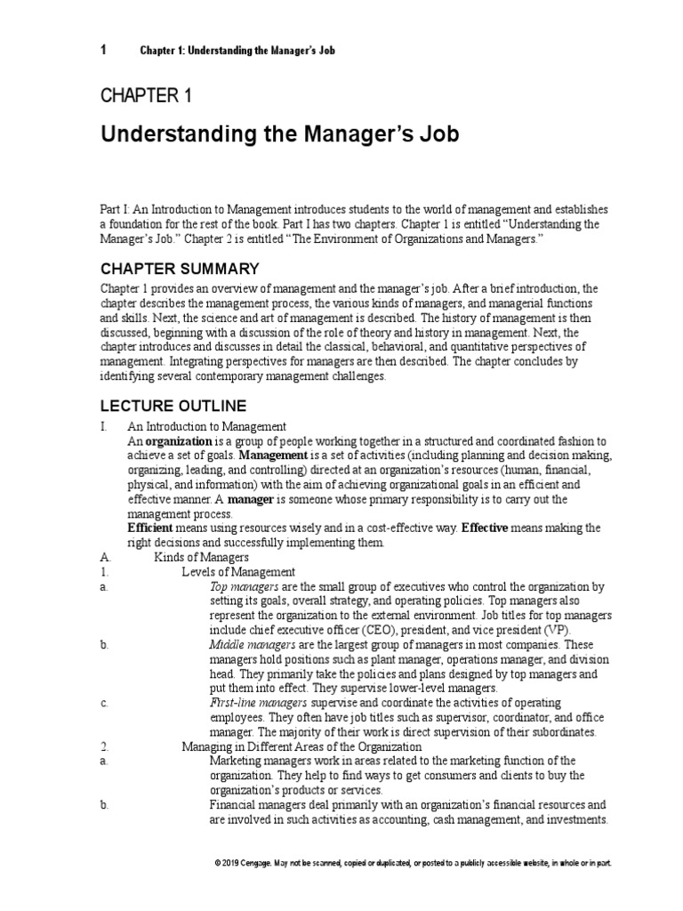 Understanding The Manager's Job: Chapter Summary | PDF | System ...