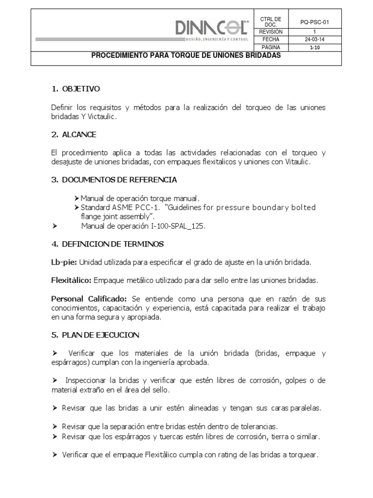 Procedimiento de Torque para Uniones Bridadas | PDF | Ingeniería ...
