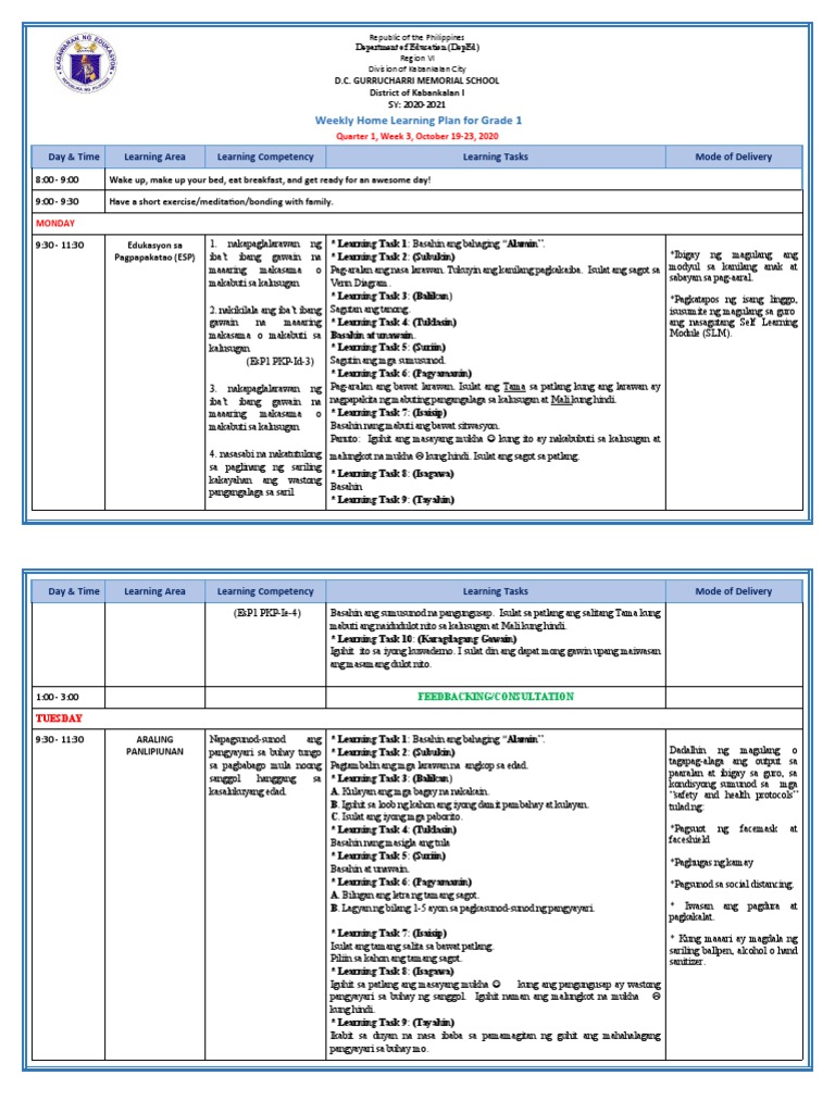 WHLP Grade 1 Q1 W3 All Subjects | PDF