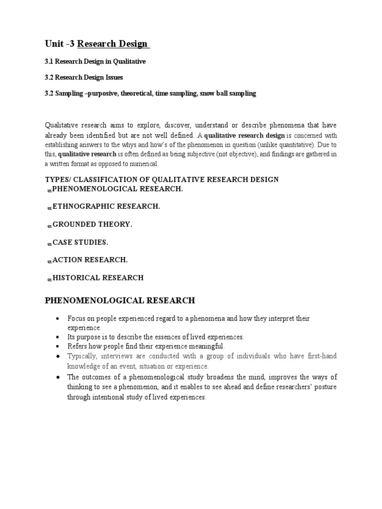 Unit - 3 Research Design | PDF | Ethnography | Research Design