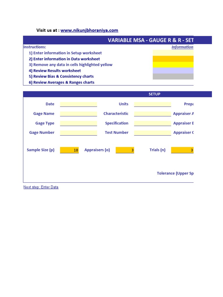 Variable MSA Gauge R&R Template | PDF | Technology & Engineering
