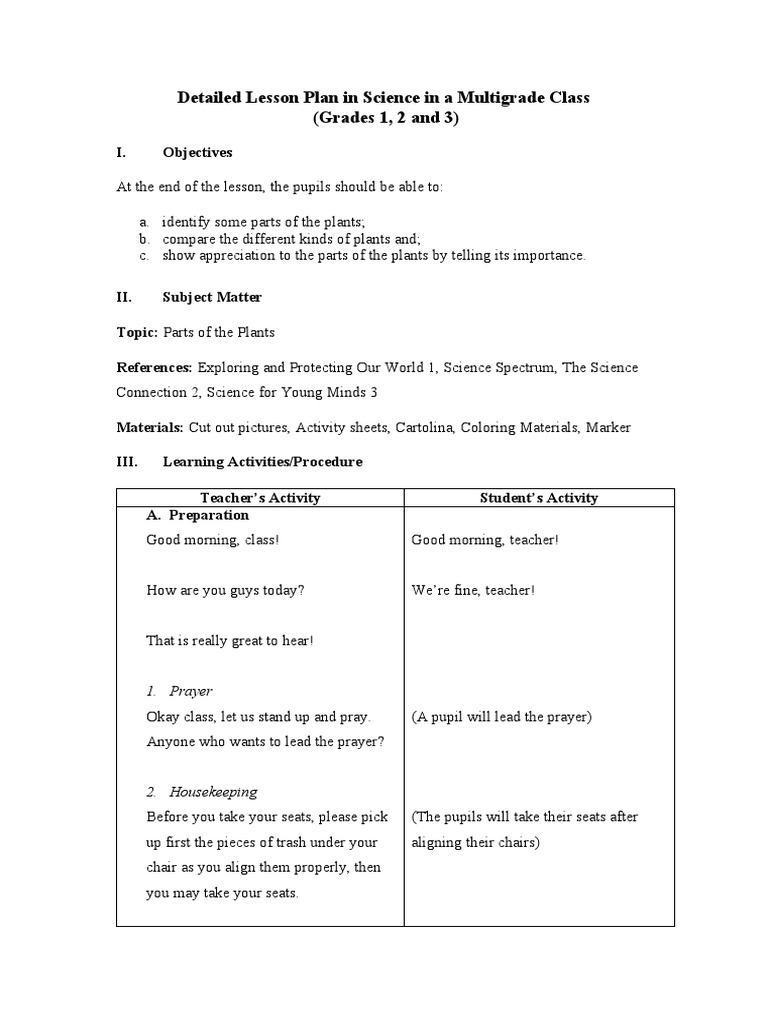 Multigrade Science Lesson Plan: Plants | PDF | Root | Leaf