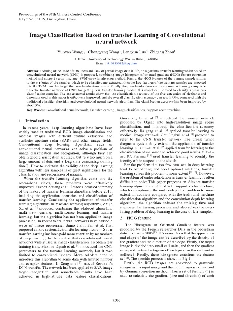 Image Classification Based On Transfer Learning of CNN | PDF | Support ...