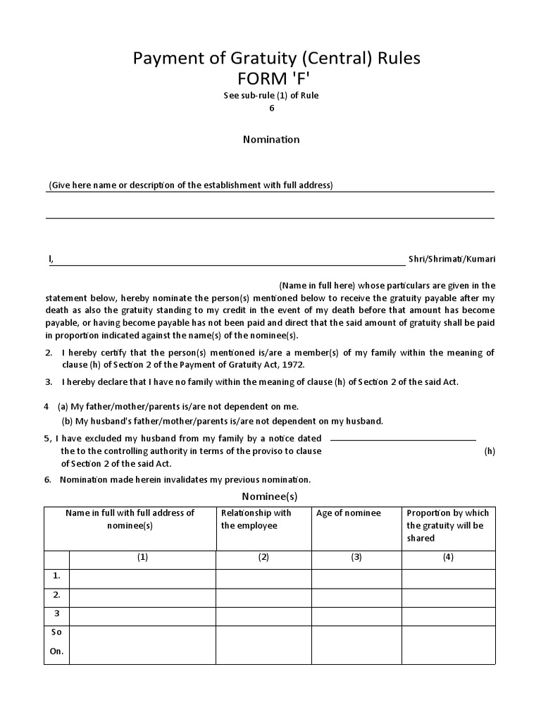 Gratuity Form F: Nomination Details | PDF | Government | Justice