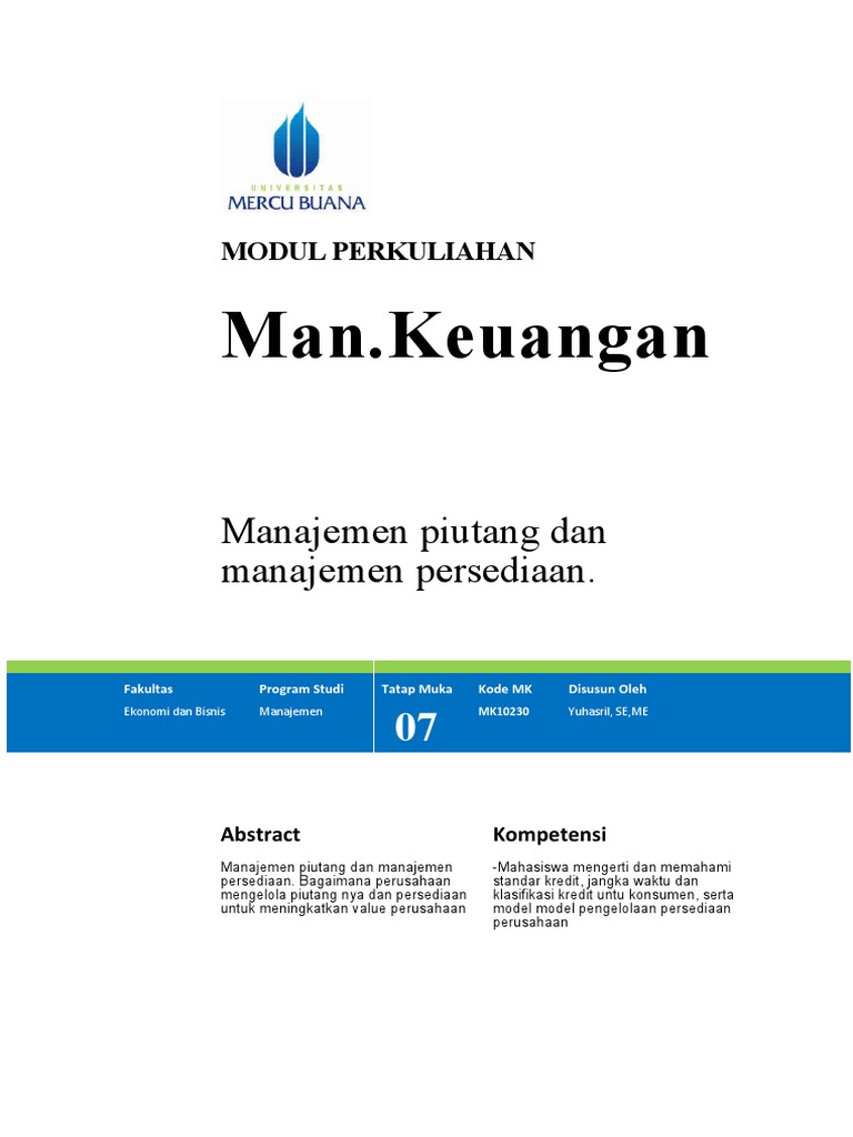 Modul 7 Manajemen Piutang Dan Manajemen Persediaan | PDF