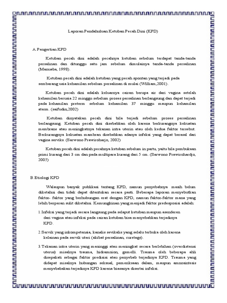 Laporan Pendahuluan Ketuban Pecah Dini | PDF