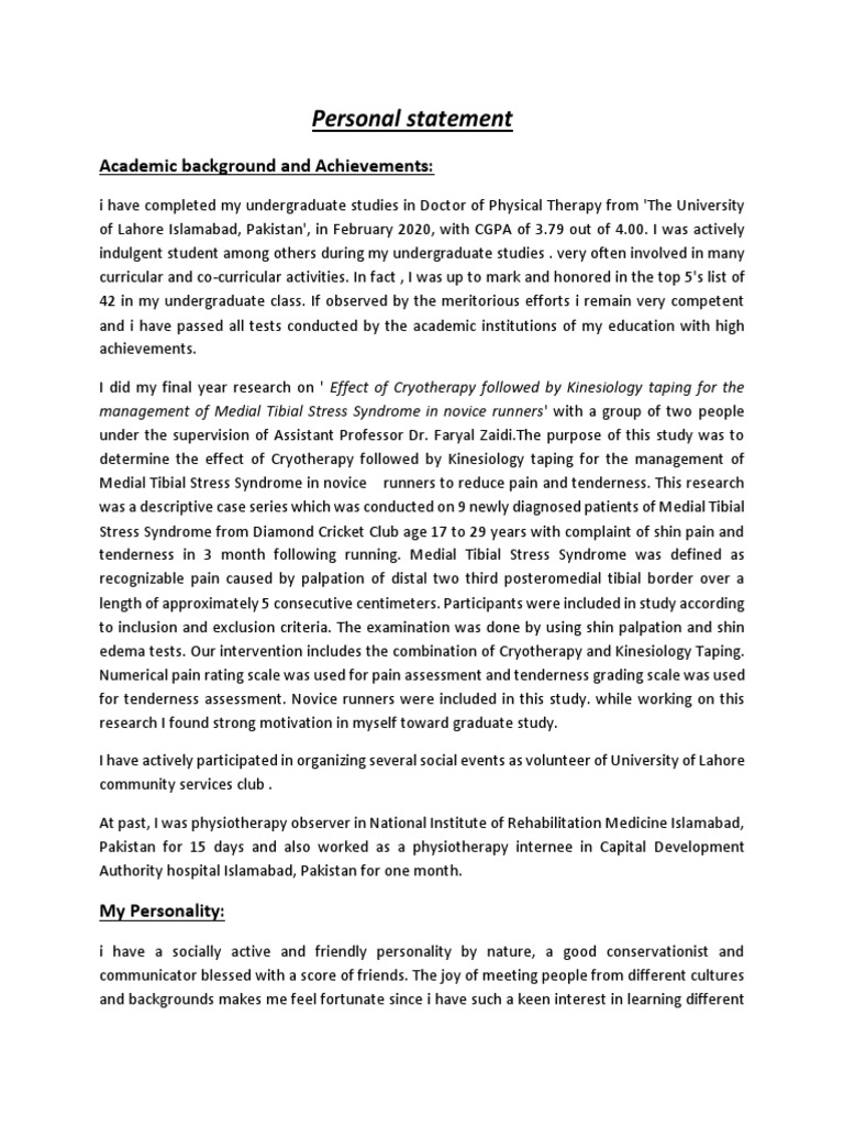 Persona Statement | PDF | Physical Therapy | Clinical Medicine