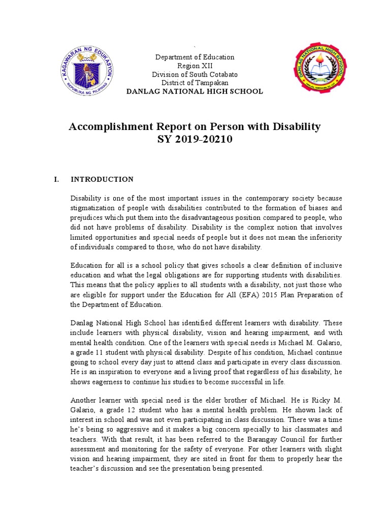 Accomplishment Report On PWD 2019 2020 | PDF | Disability | Human Nature