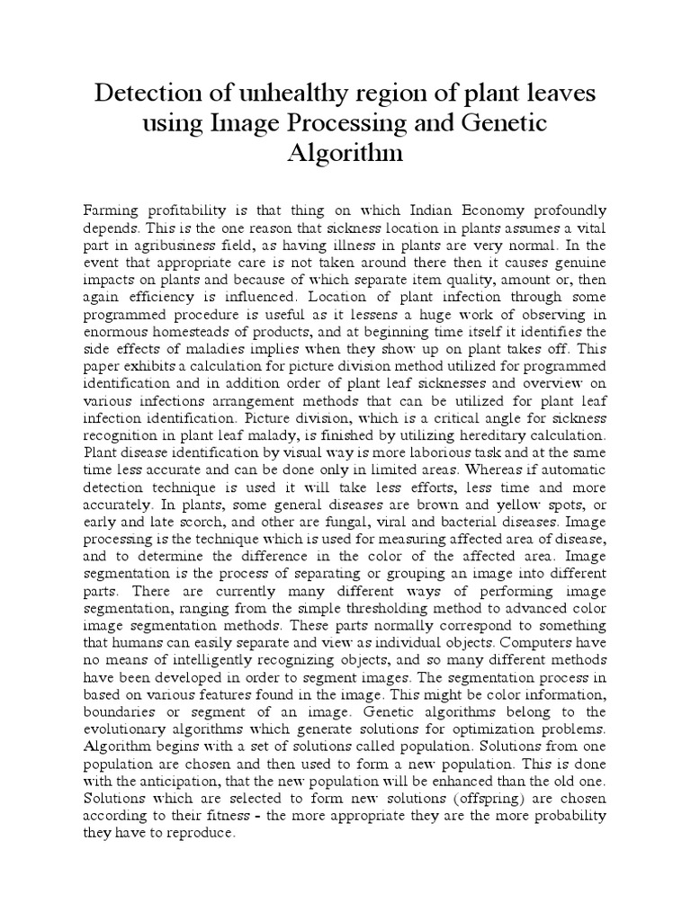 Detection of Unhealthy Region of Plant Leaves Using Image Processing and Genetic Algorithm | PDF ...