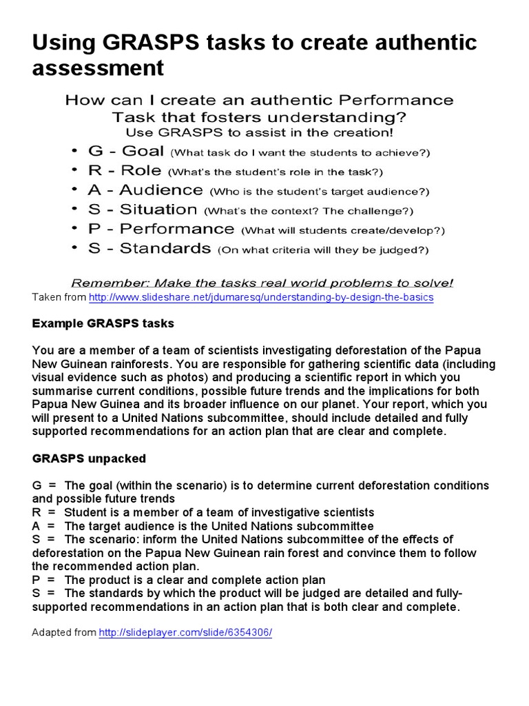 Creating Authentic Assessment Taks Using GRASPS | PDF | Papua New ...