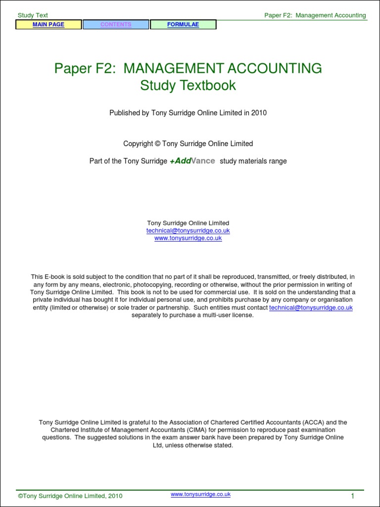 Paper F2: Management Accounting Study Textbook: Vance | PDF | Inventory ...