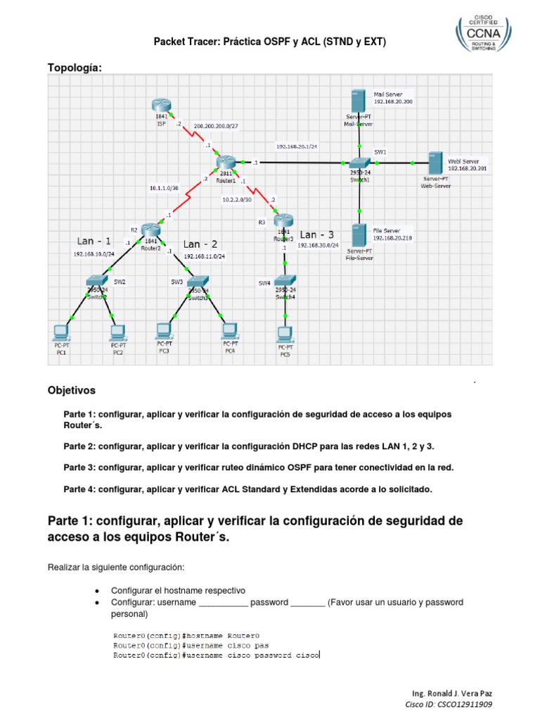 Práctica Ospf y Acl (STND y Ext) 2 | PDF | Protocolos de internet | Enrutador (Computación)