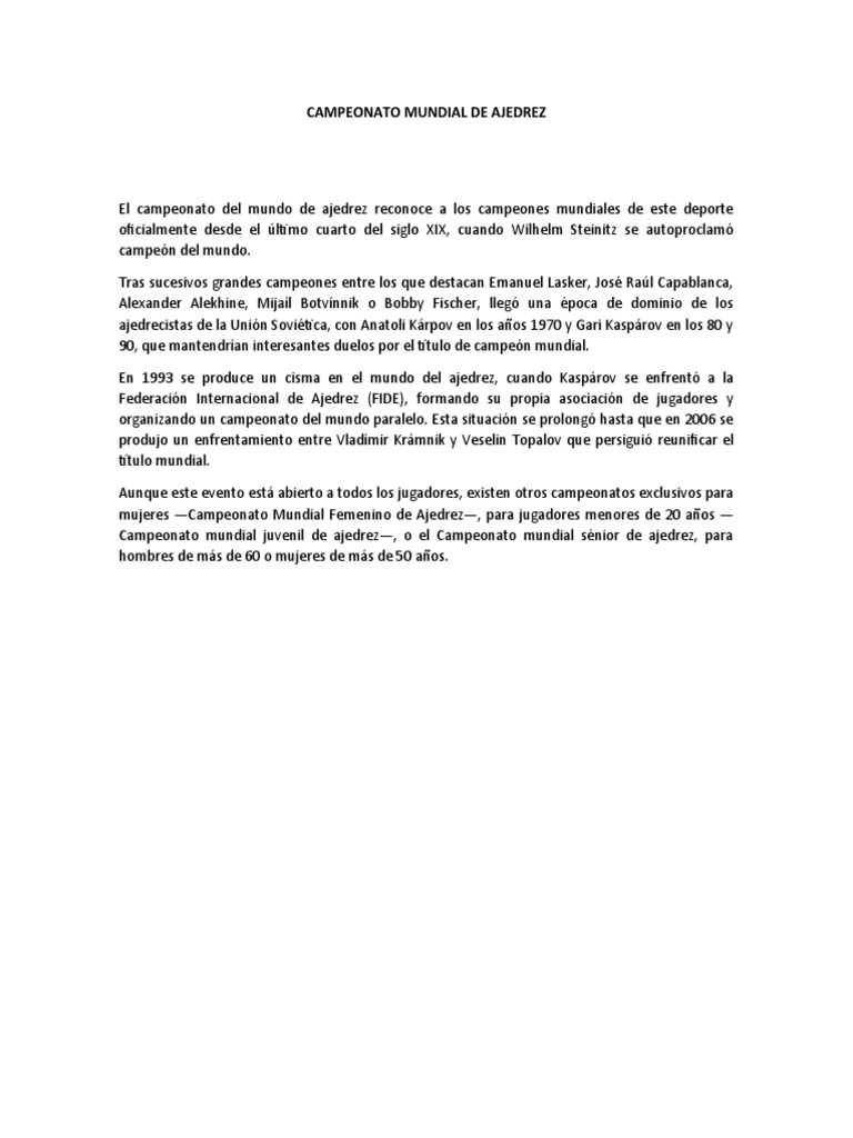 Campeonato Mundial De Ajedrez Pdf