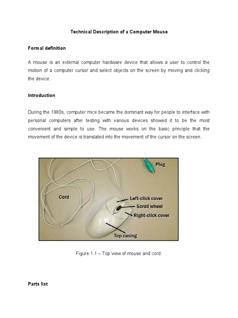 Technical Description of A Computer Mouse | PDF | Electronics | Human ...