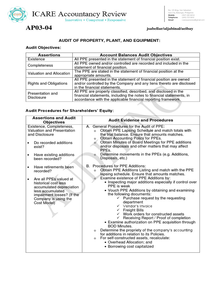 AP03 04 Audit of PPE - Encrypted | PDF | Depreciation | Internal Control