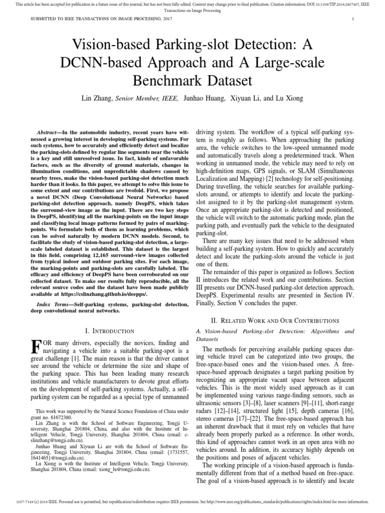 Vision-Based Parking-Slot Detection: A DCNN-based Approach and A Large-Scale Benchmark Dataset ...
