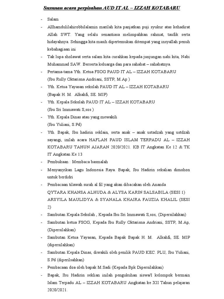 Susunan Acara Perpisahan PAUD IT AL | PDF Susunan Acara Perpisahan PAUD IT AL | PDF