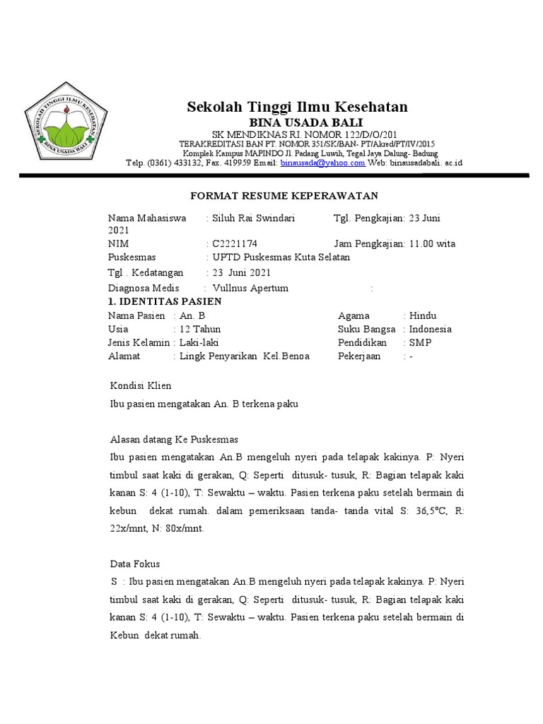 RESUME - Vulnus Apertum - Siluh Rai Swindari | PDF
