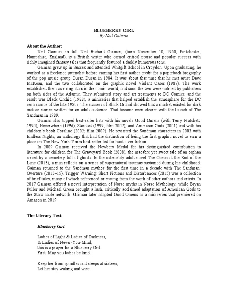 Blueberry Girl: by Neil Gaiman | PDF | Books | Poetry