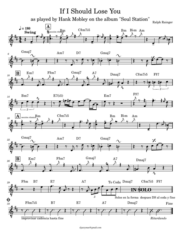 Hank Mobley - If I Should Lose You - Soul Station (Alto Sax) | PDF