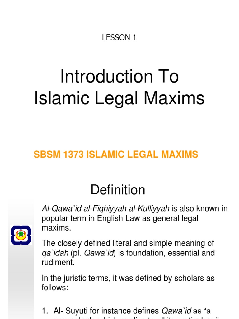 L01 - Introduction To Islamic Legal Maxims | PDF | Sharia | Islamic ...