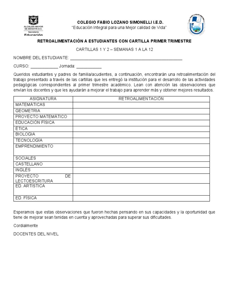 Formato Retroalimentación Bachillerato | PDF
