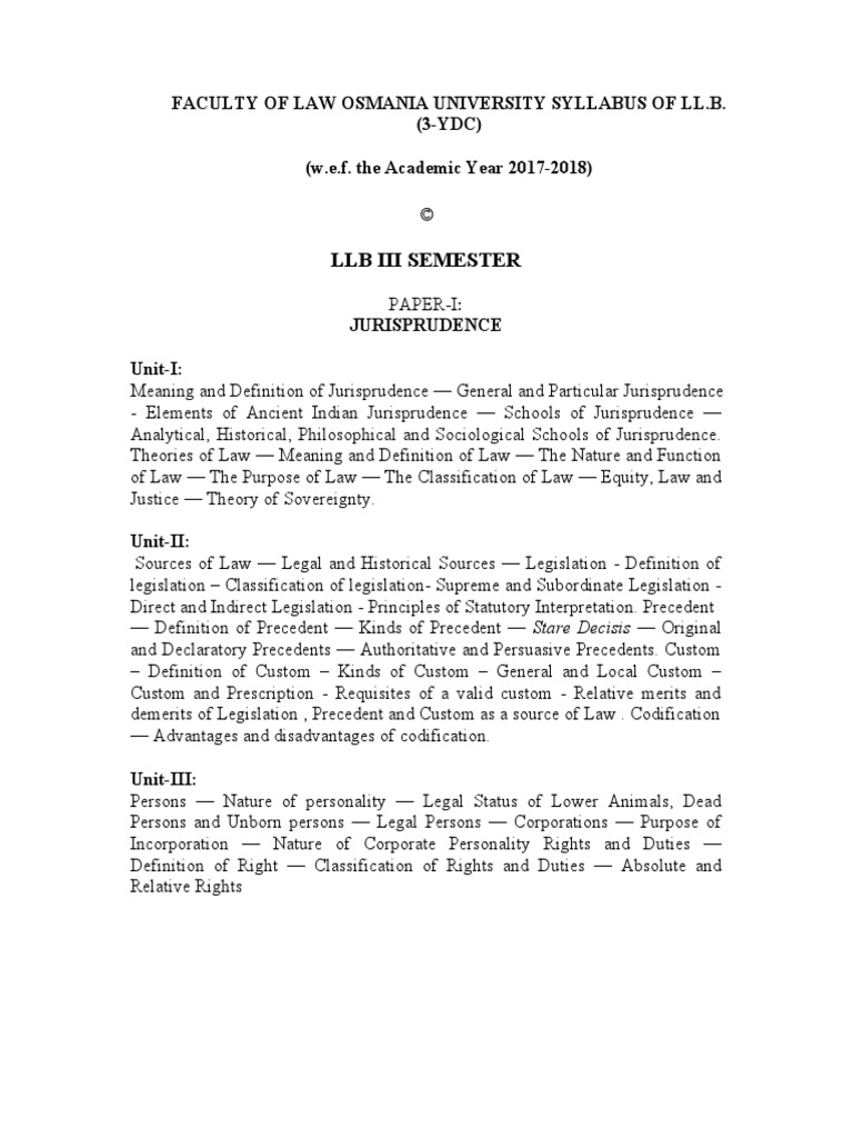 Osmania University LLB Syllabus Overview | PDF | Precedent | Jurisprudence