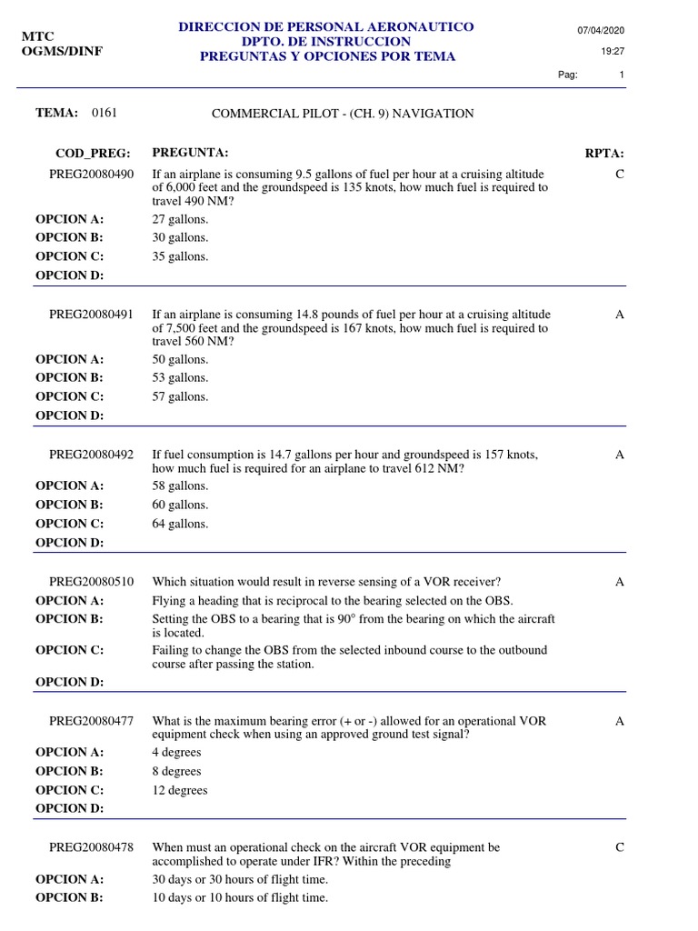 Commercial Pilot Navigation Q&A | PDF | Altitude | Airspeed