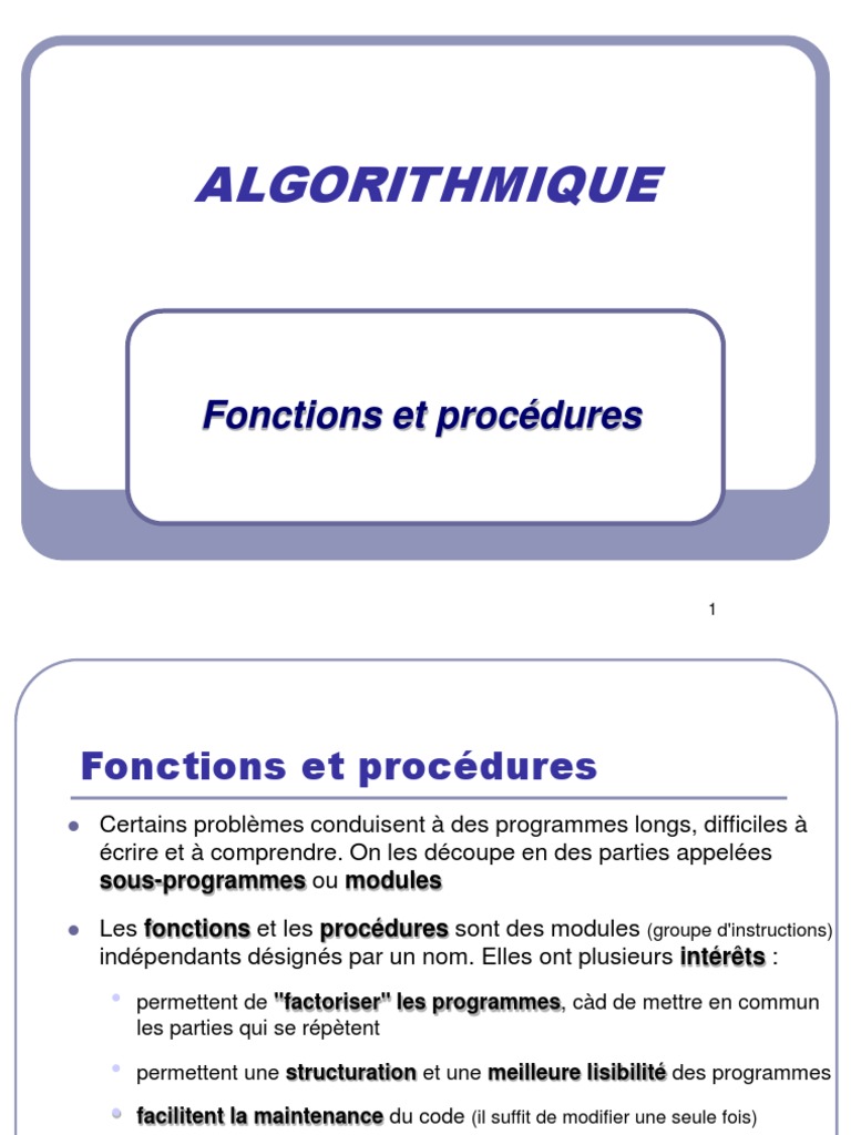 Cours 3 Fonctions Procedures | PDF | Fonction (Mathématiques) | Paramètre (Programmation ...