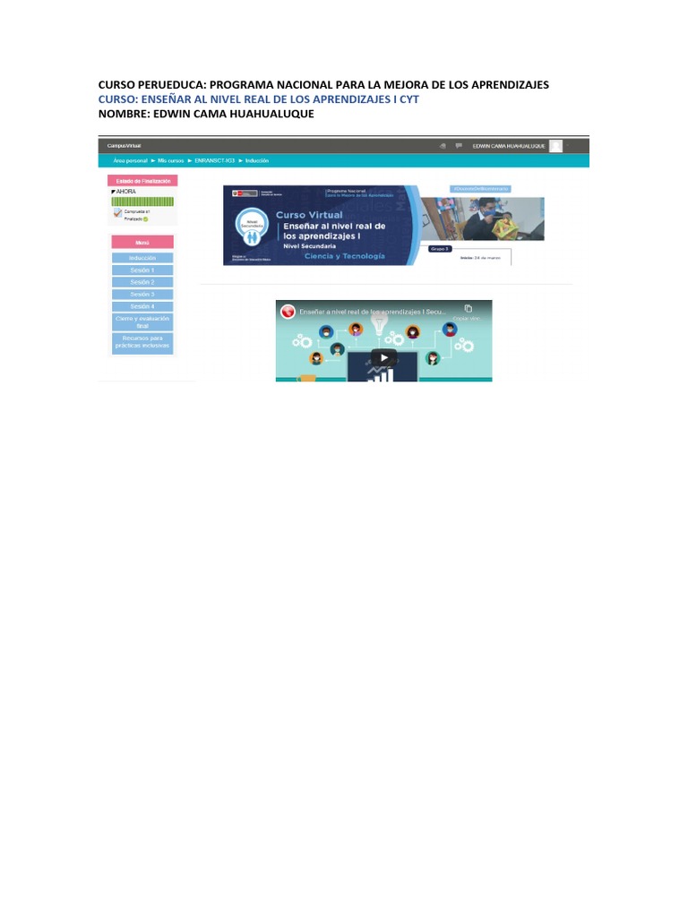 Curso Perueduca-Enseñanza A Nivel Real de Los Aprendizajes I Cyt Edwin Cama Huahualuque | PDF