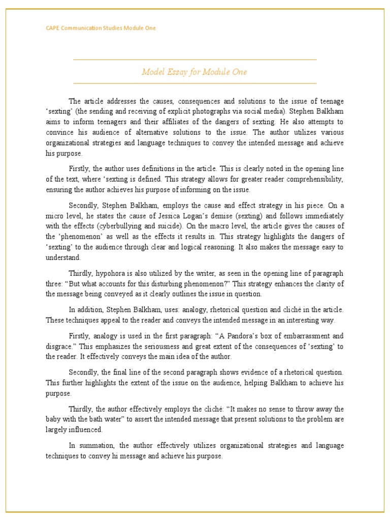 Model Essay For Module One | PDF | Essays | Human Communication