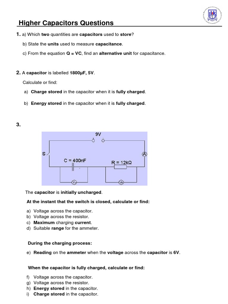 Higher Capacitors Questions: at The Instant That The Switch Is Closed ...