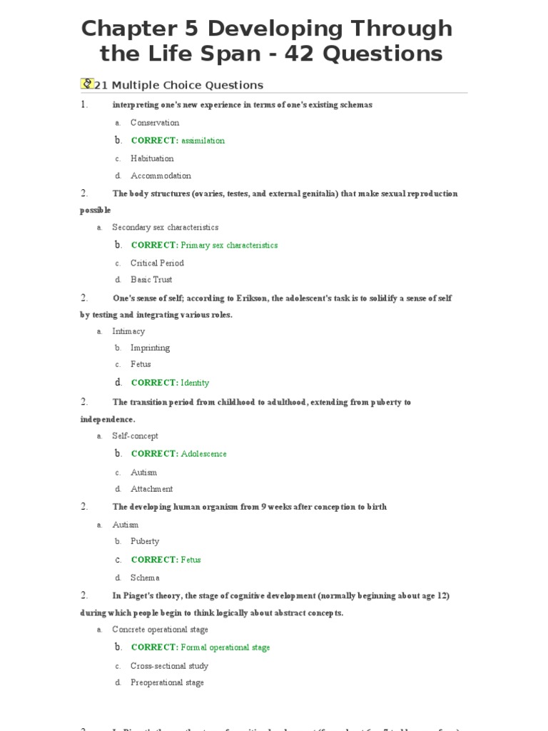 Chapter 5 Developing Through The Life Span - 42 Questions | PDF ...
