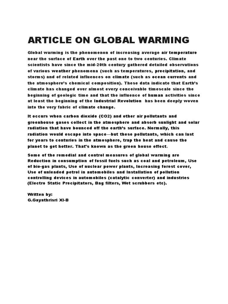 Article On Global Warming | PDF