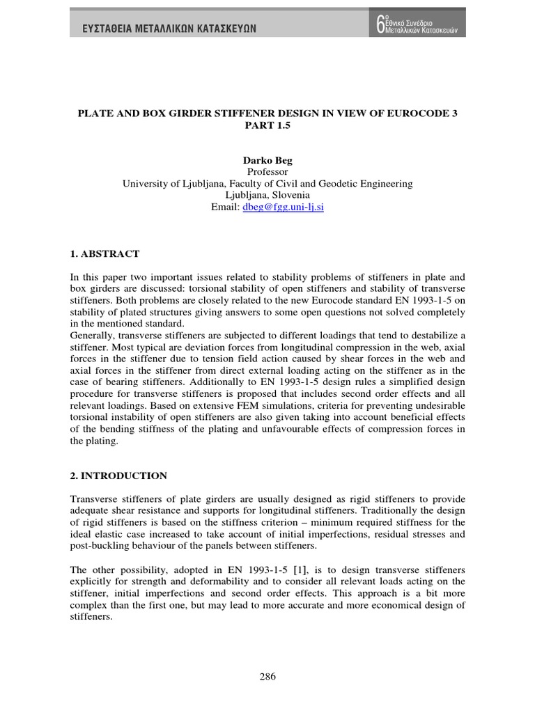 Plate and Box Girder Stiffener Design in Eurocode 3 | PDF | Buckling ...