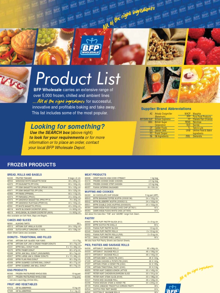 BFP Wholesale Product Catalog Overview | PDF | Baked Goods | Baking