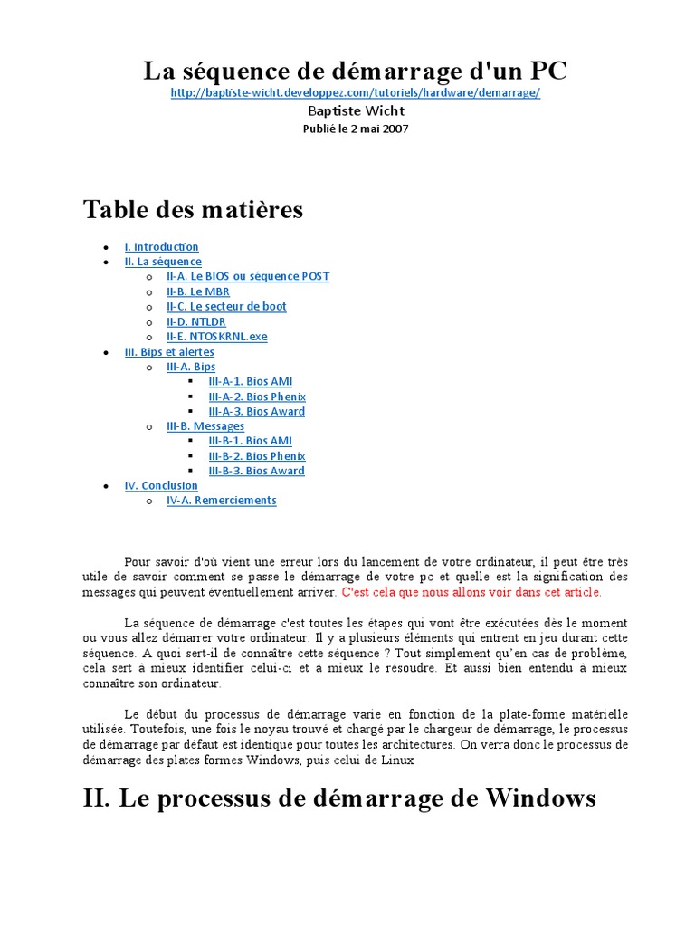 Séquence de démarrage d'un PC | PDF | Démarrage d'un ordinateur | Bios