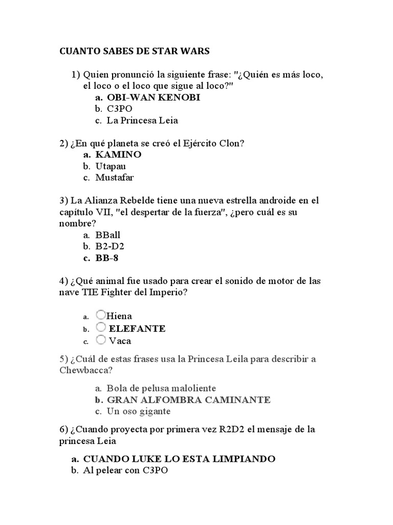 Cuanto Sabes de Star Wars | PDF