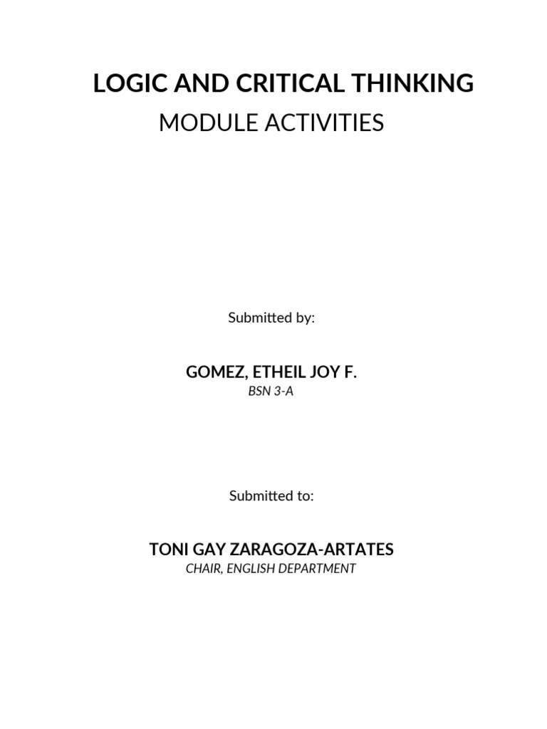 Logic and Critical Thinking: Module Activities | PDF | Fallacy | Reasoning