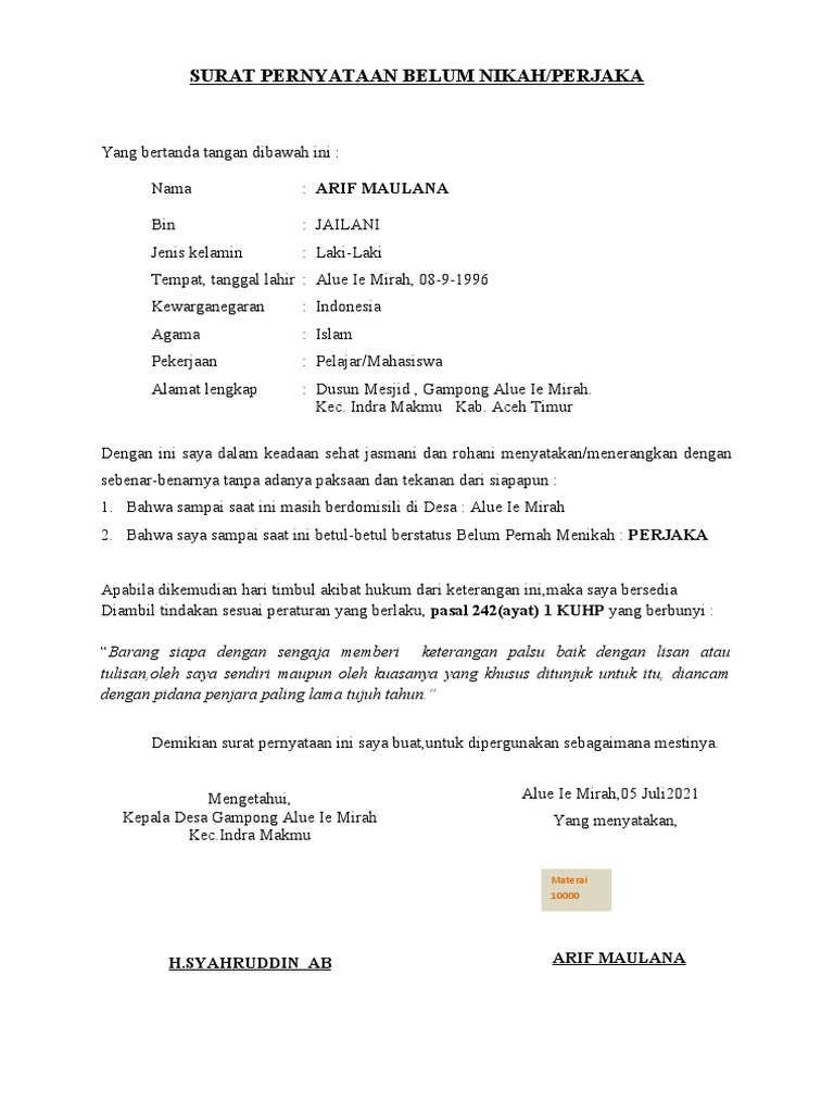 Surat Pernyataan JEJAKA | PDF