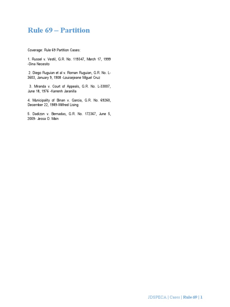 Rule 69 - Partition | PDF | Estoppel | Concurrent Estate