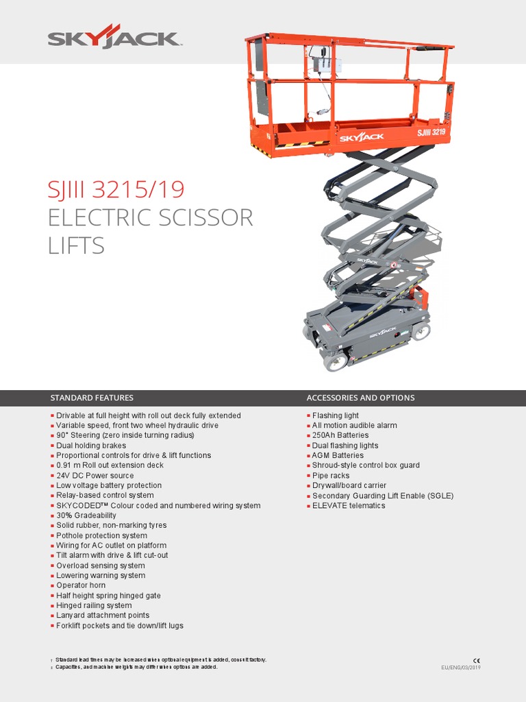 Ficha Tecnica-Skyjack SJ3219 8mt | PDF | Elevator | Manufactured Goods